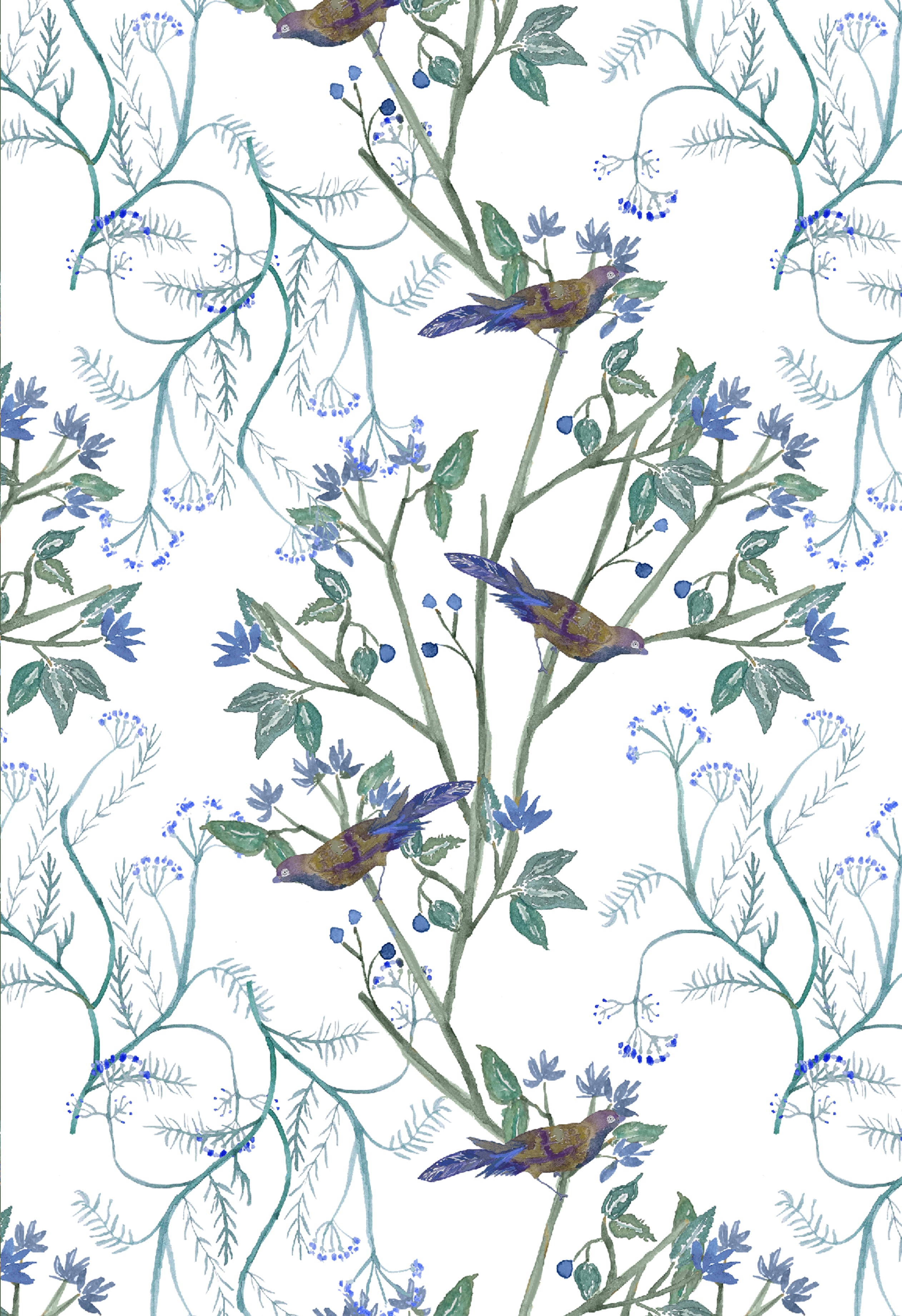 Birds Periwinkle Linen – Textiles by SMITH